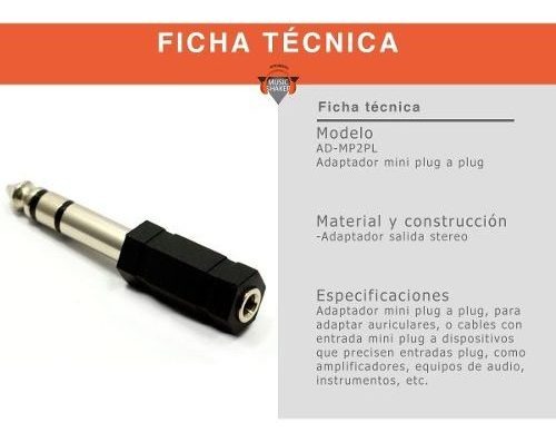 Adaptador Ficha Mini Plug 3,5 a Plug 6,5 Parquer - Music Shaker