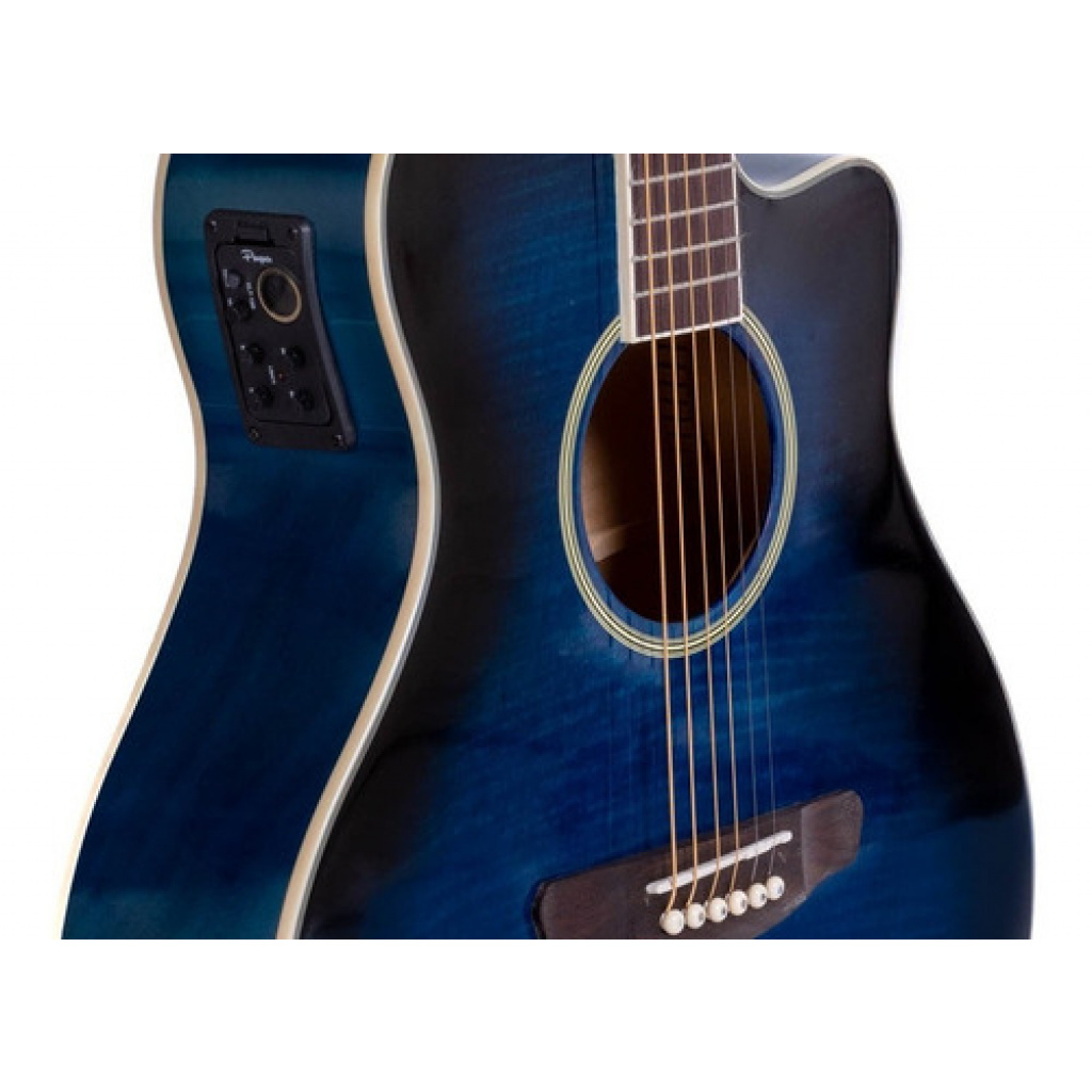 Guitarra Electroacústica Mini Jumbo Azul C/corte c/Funda - Music Shaker