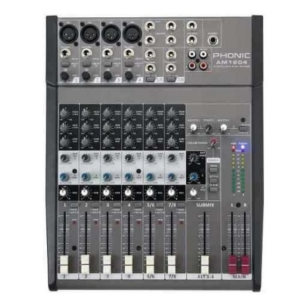Consola Mixer Phonic Am1204 4 Ch Mono y 2 Stereo + Phantom - Music Shaker